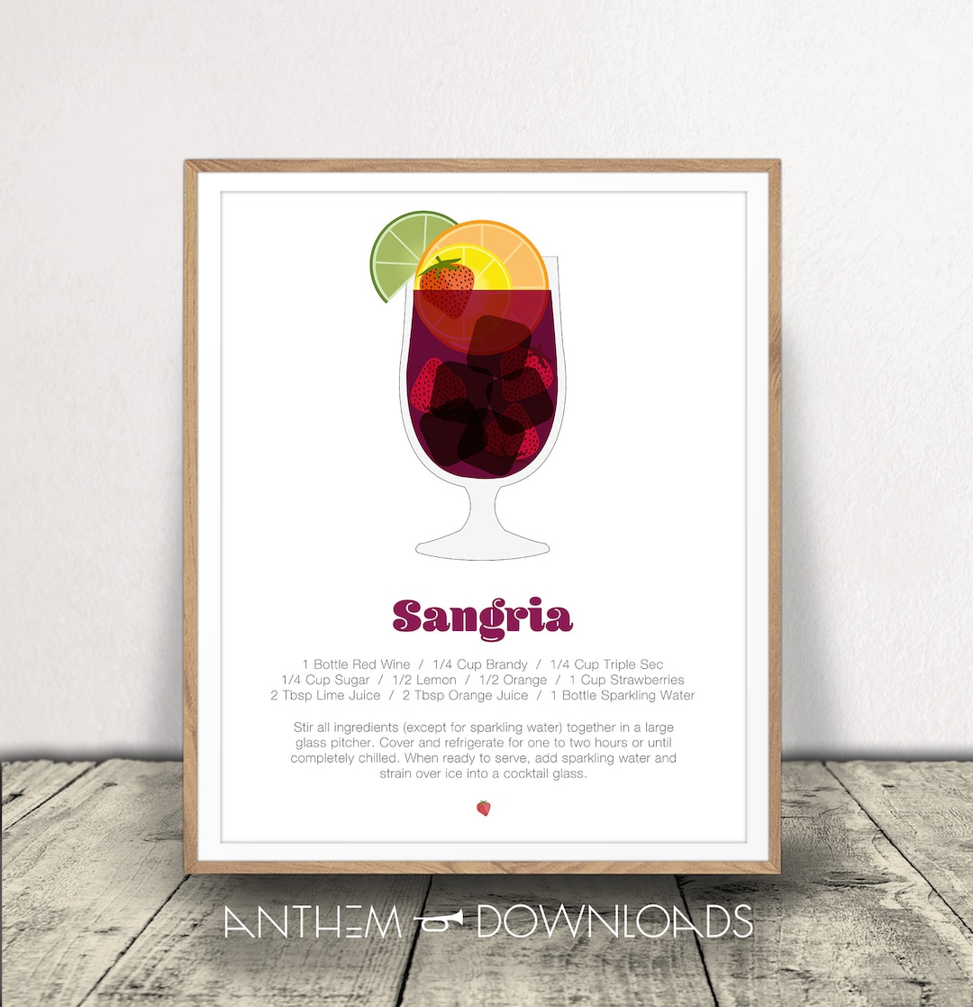 Sangria Print - Cocktail Poster - Food and Wine Art - Bar Cart Decor ...