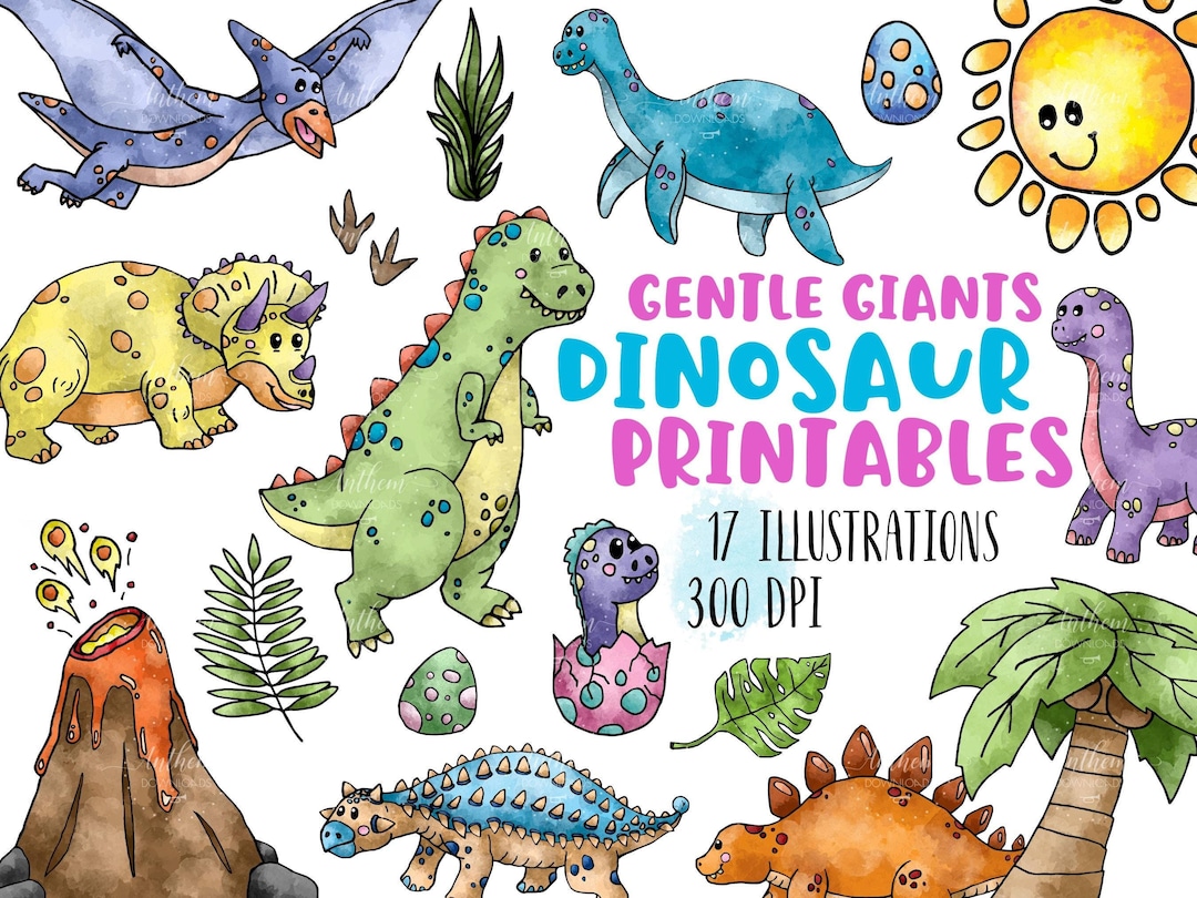 Watercolor Clipart DINOSAURS! - Playful Dinosaur Digital Download ...