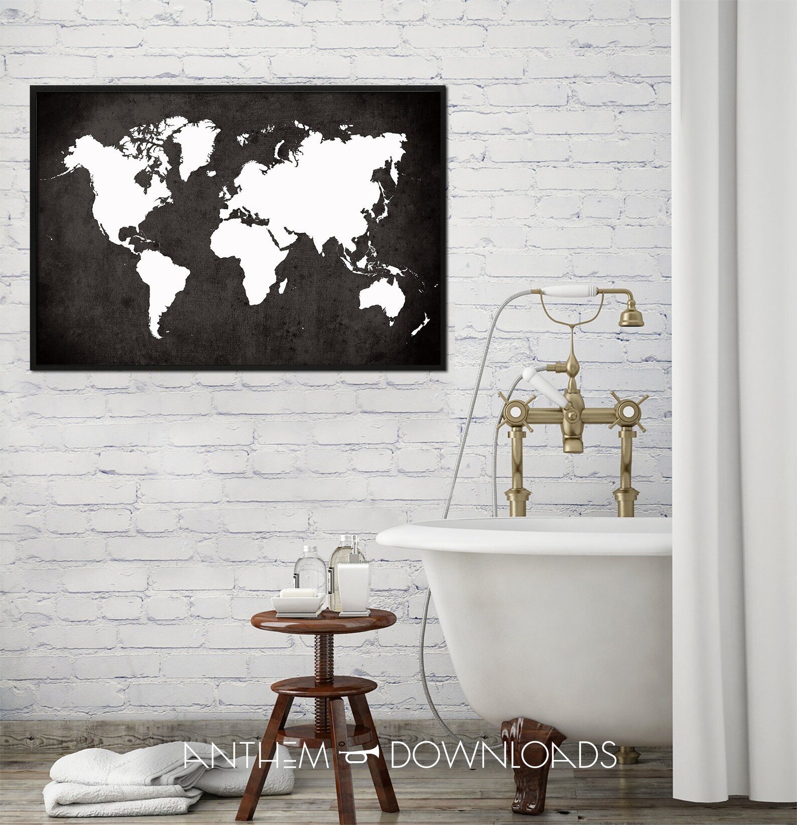 Black and White World Map Poster - Modern Travel Decor - Instant ...