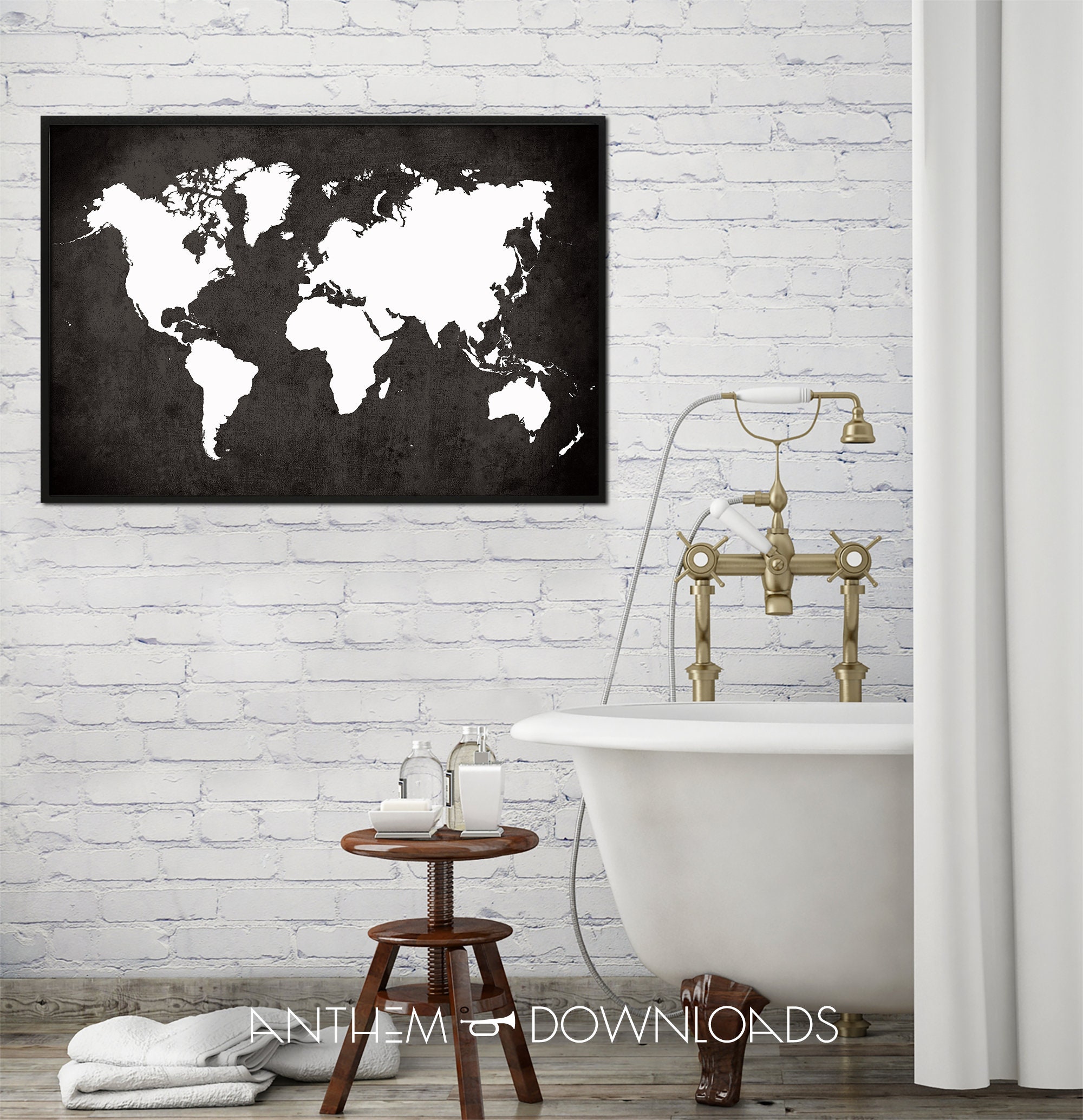Black and White World Map Poster - Modern Travel Decor - Instant ...