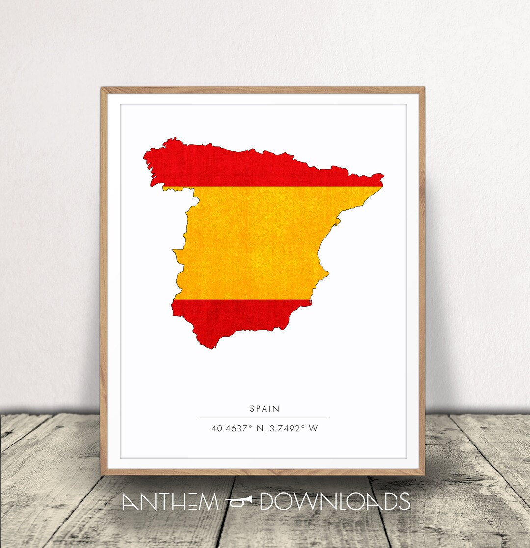 Spain Map Art Print - Spanish Flag Poster - Family Heritage Decor ...