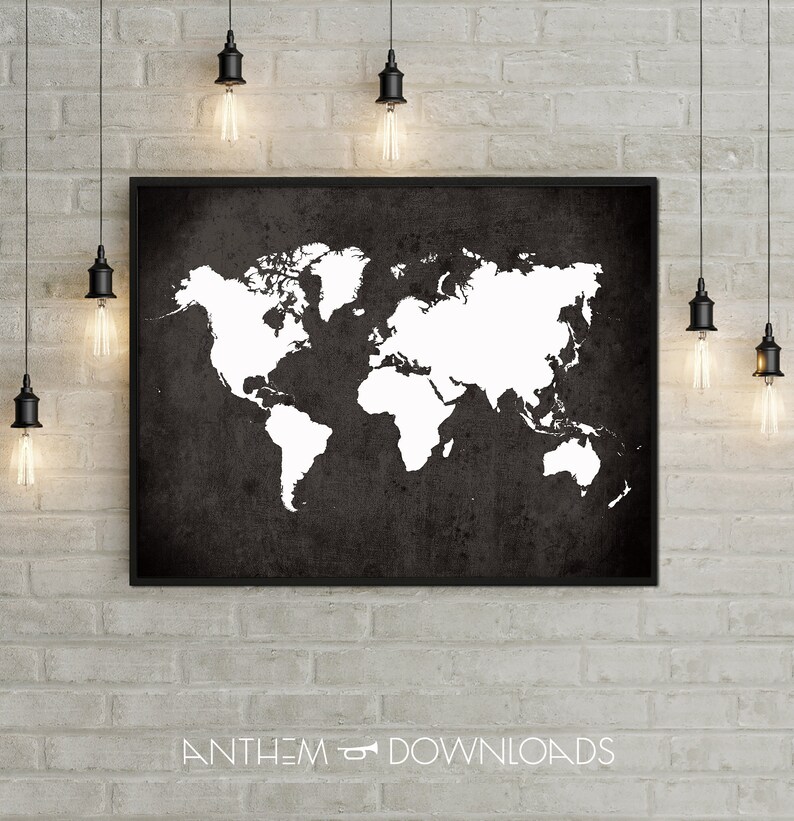 Black and White World Map Poster - Modern Travel Decor - Instant ...