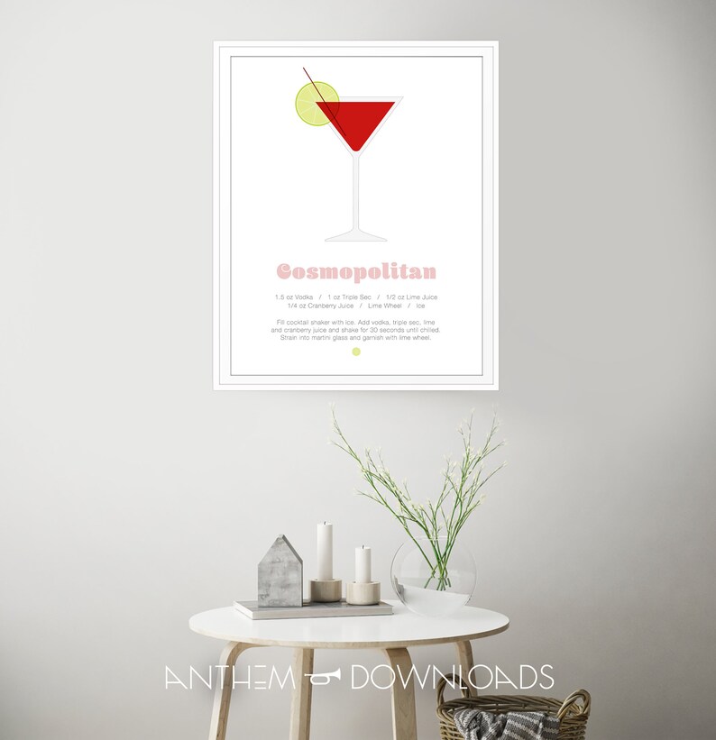 Cosmopolitan Print Printable Cosmo Cocktail Poster Food and Drink Art ...