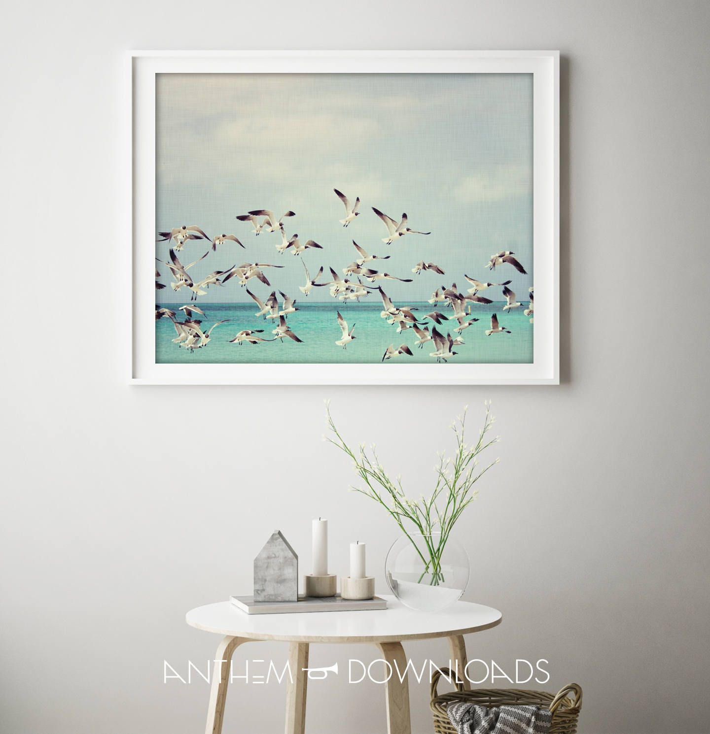 Seagulls Flying Over Ocean Art Print - Beach Poster - Instant Download ...