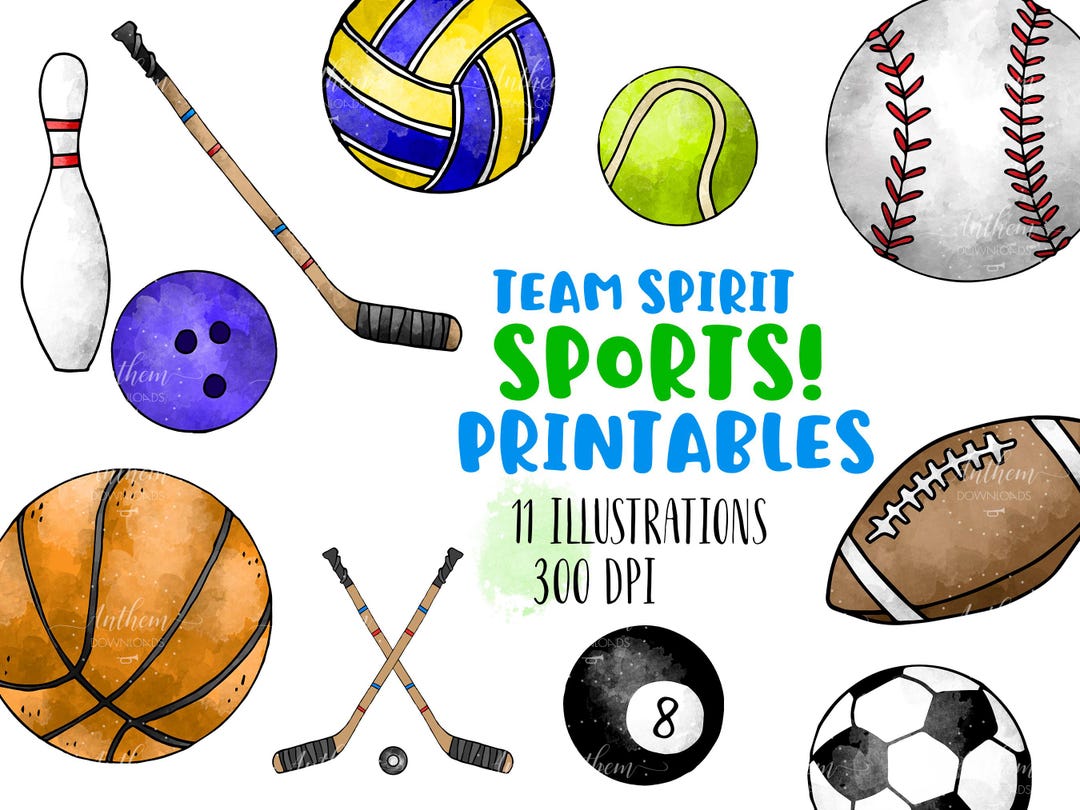 SPORTS Watercolor Clipart - Cute Sports Printables - Fun Kids Art for ...