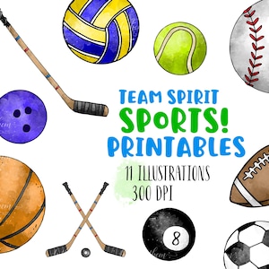 SPORTS Watercolor Clipart - Cute Sports Printables - Fun Kids Art for ...