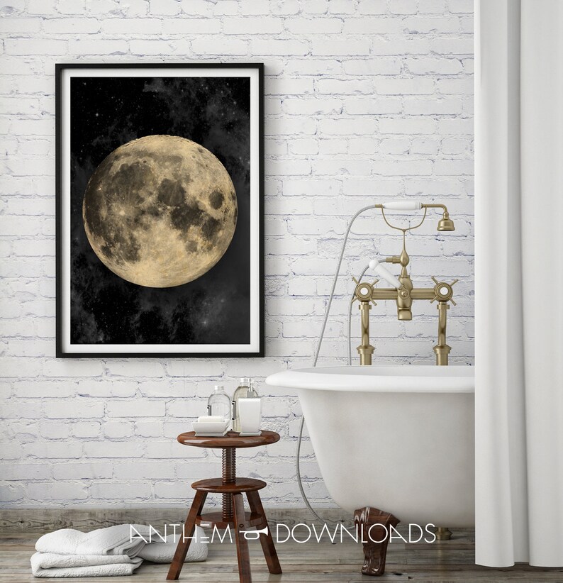 Printable Full Moon Art Print Lunar Decor Giant Full Moon Poster Galaxy ...