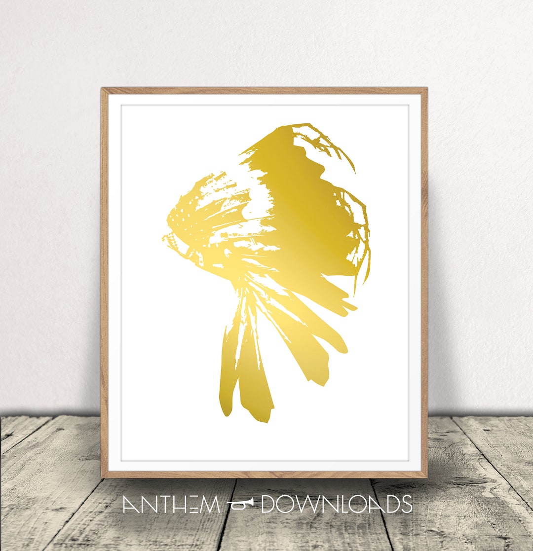 Gold Kopfschmuck Art Print Feder Kopfschmuck Druck Indianer Deko ...