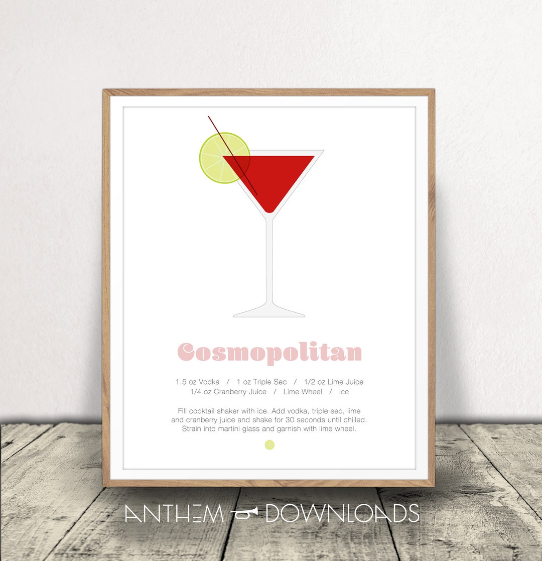 Cosmopolitan Print - Printable Cosmo Cocktail Poster - Food and Drink ...