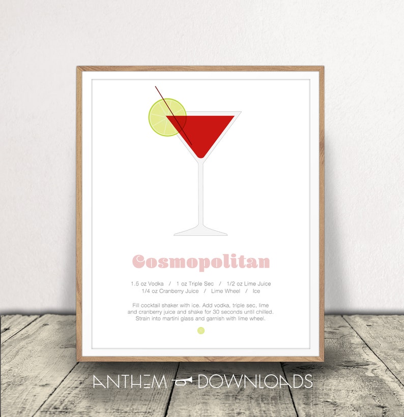 Cosmopolitan Print Printable Cosmo Cocktail Poster Food and Drink Art ...