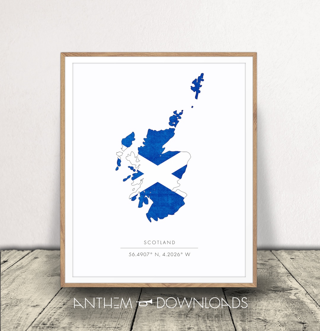 Scotland Print of Scottish Country and Flag Map Poster With Coordinates ...