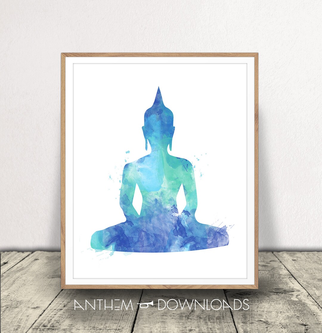 Buddha Art Print, Blue Watercolor Buddhist Decor, Yoga Studio Wall Art ...