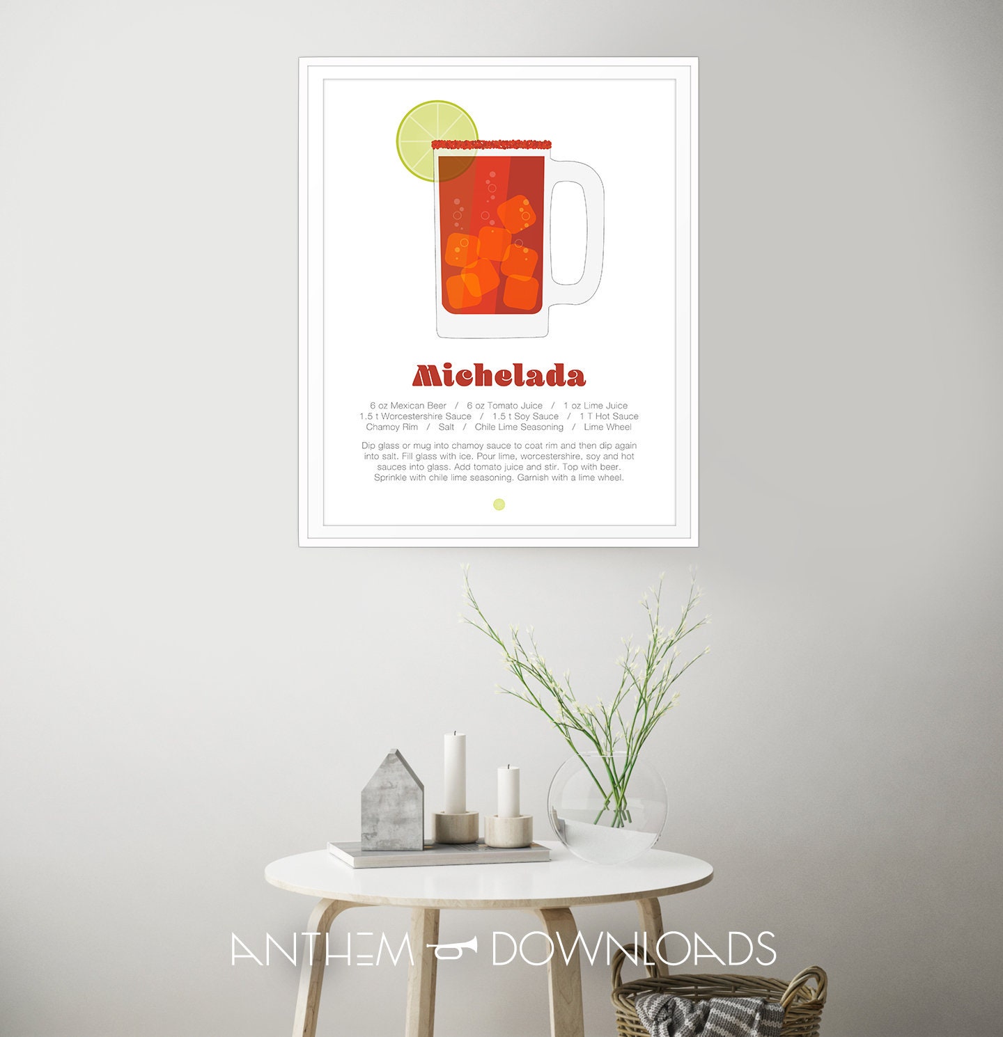 Michelada Print - Cocktail Poster - Food and Drink Art - Bar Cart Decor ...