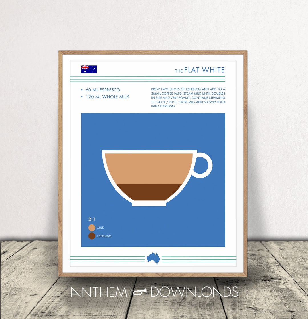 Flat White Art Print - Coffee Recipe Poster - Kitchen Wall Art - Cafe ...