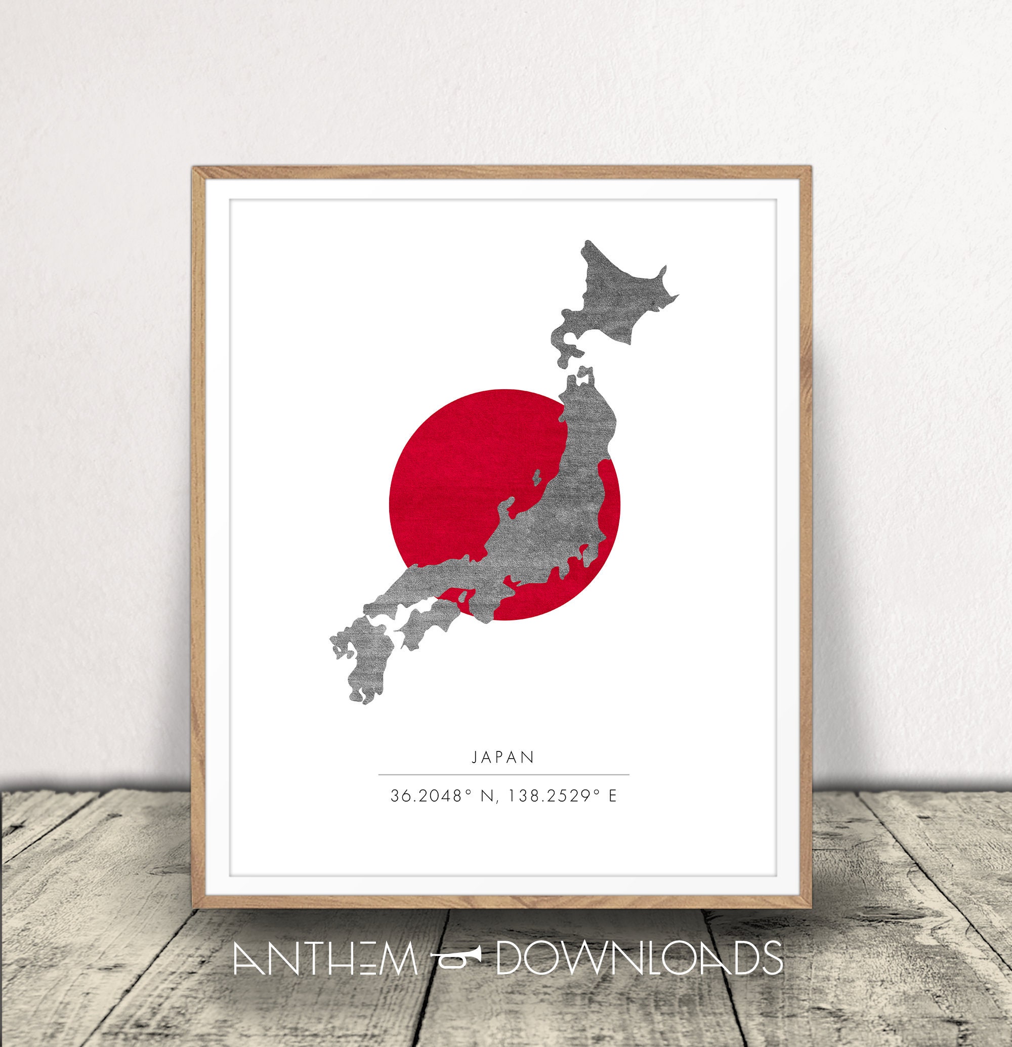 Map of Japan Japanese Art Print Japan's Flag and - Etsy
