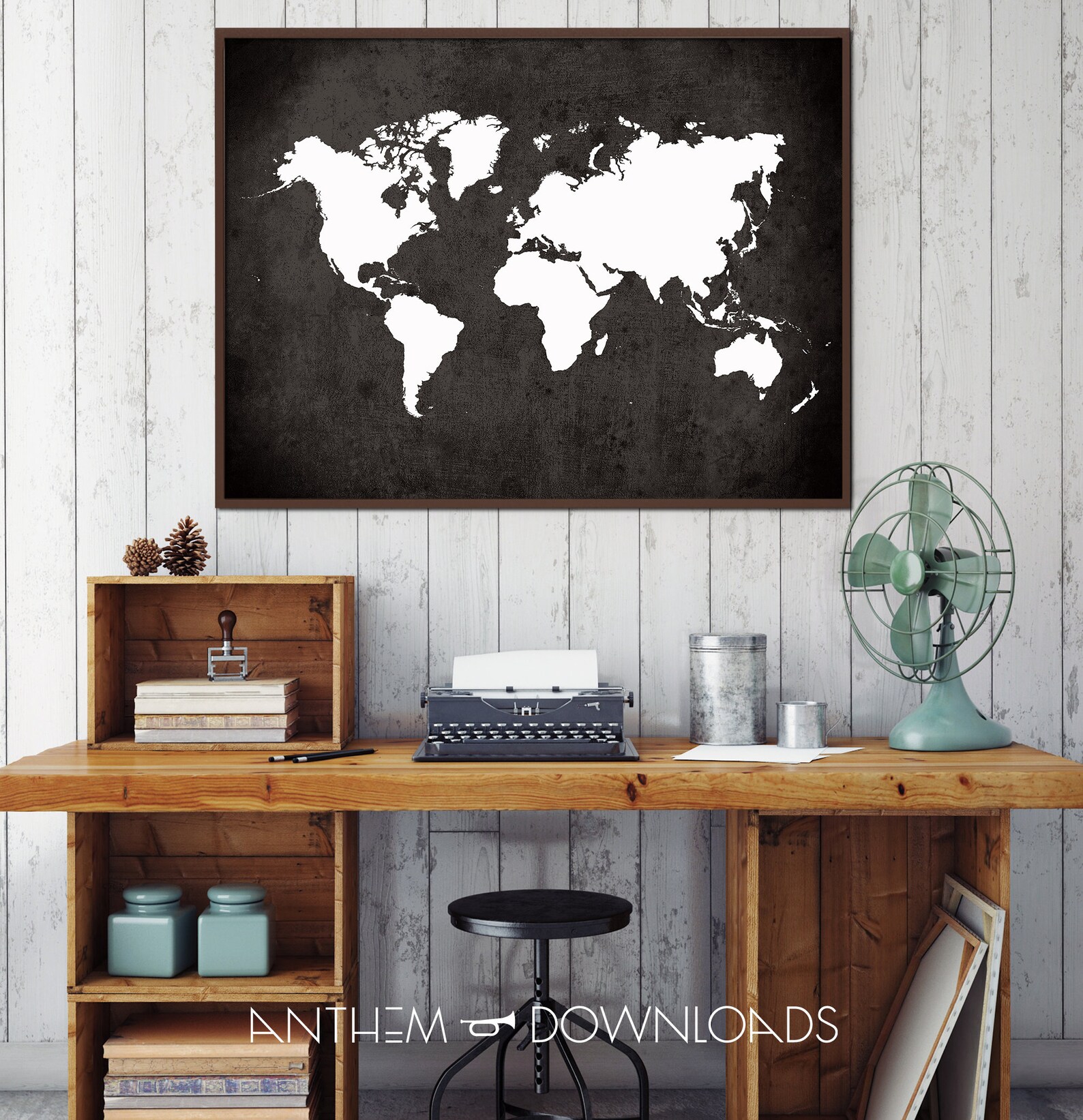 Black and White World Map Poster Modern Travel Decor Instant Download ...