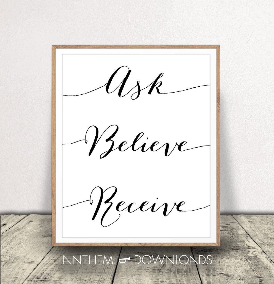 Ask Believe Receive Art Print - Law of Attraction Quote - Black and ...