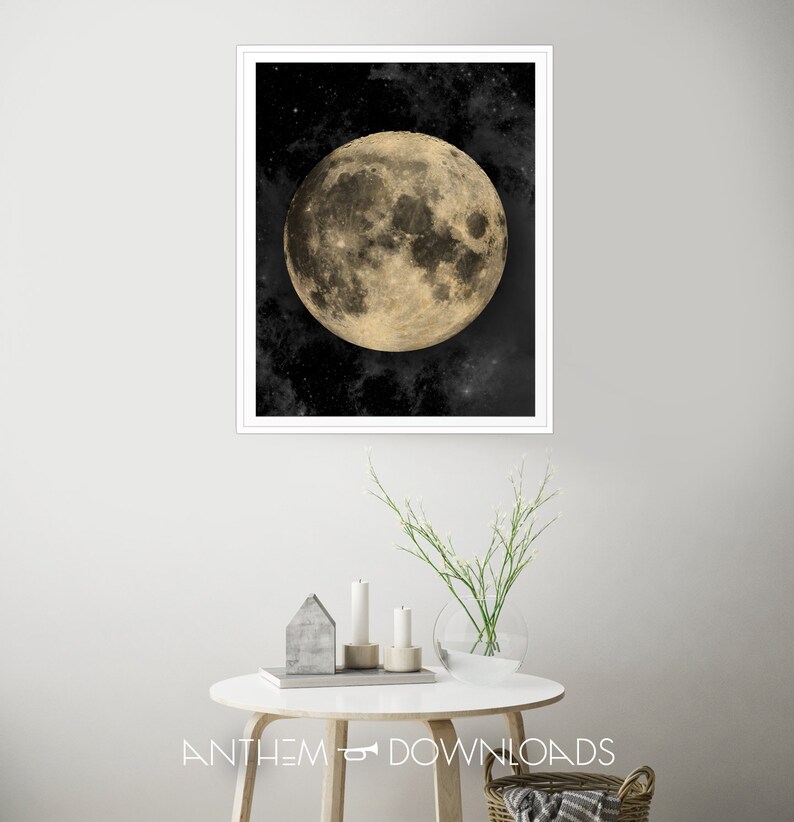 Printable Full Moon Art Print Lunar Decor Giant Full Moon Poster Galaxy ...