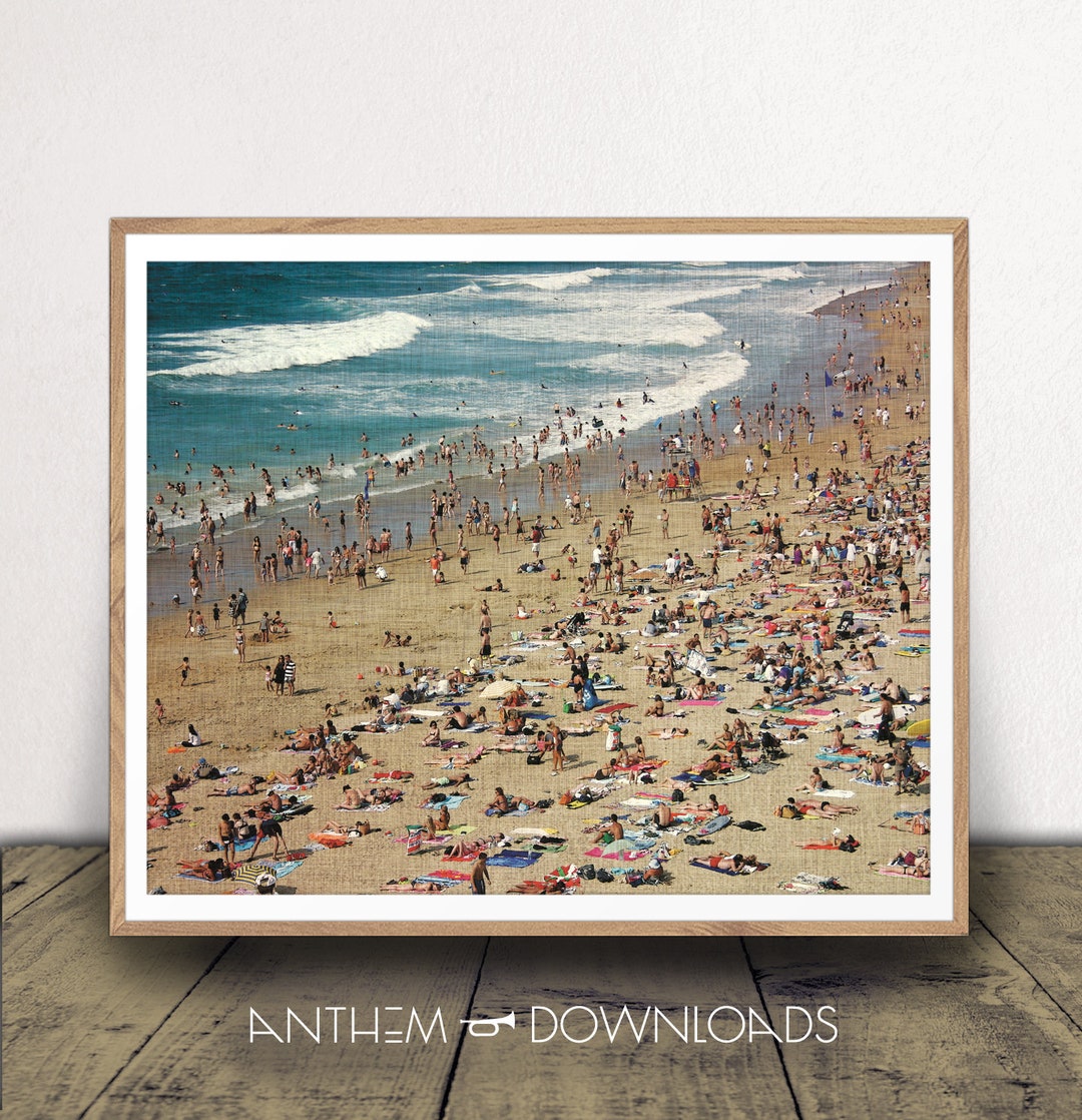 Crowded Beach Scene Poster - Summer Vibes Wall Art - Beach House Art ...