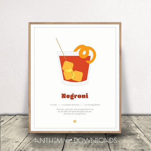 Negroni Art Print Cocktail Recipe Card Negroni Poster | Etsy