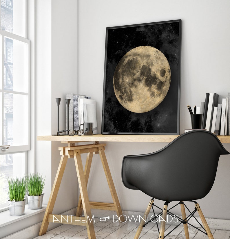 Printable Full Moon Art Print Lunar Decor Giant Full Moon Poster Galaxy ...