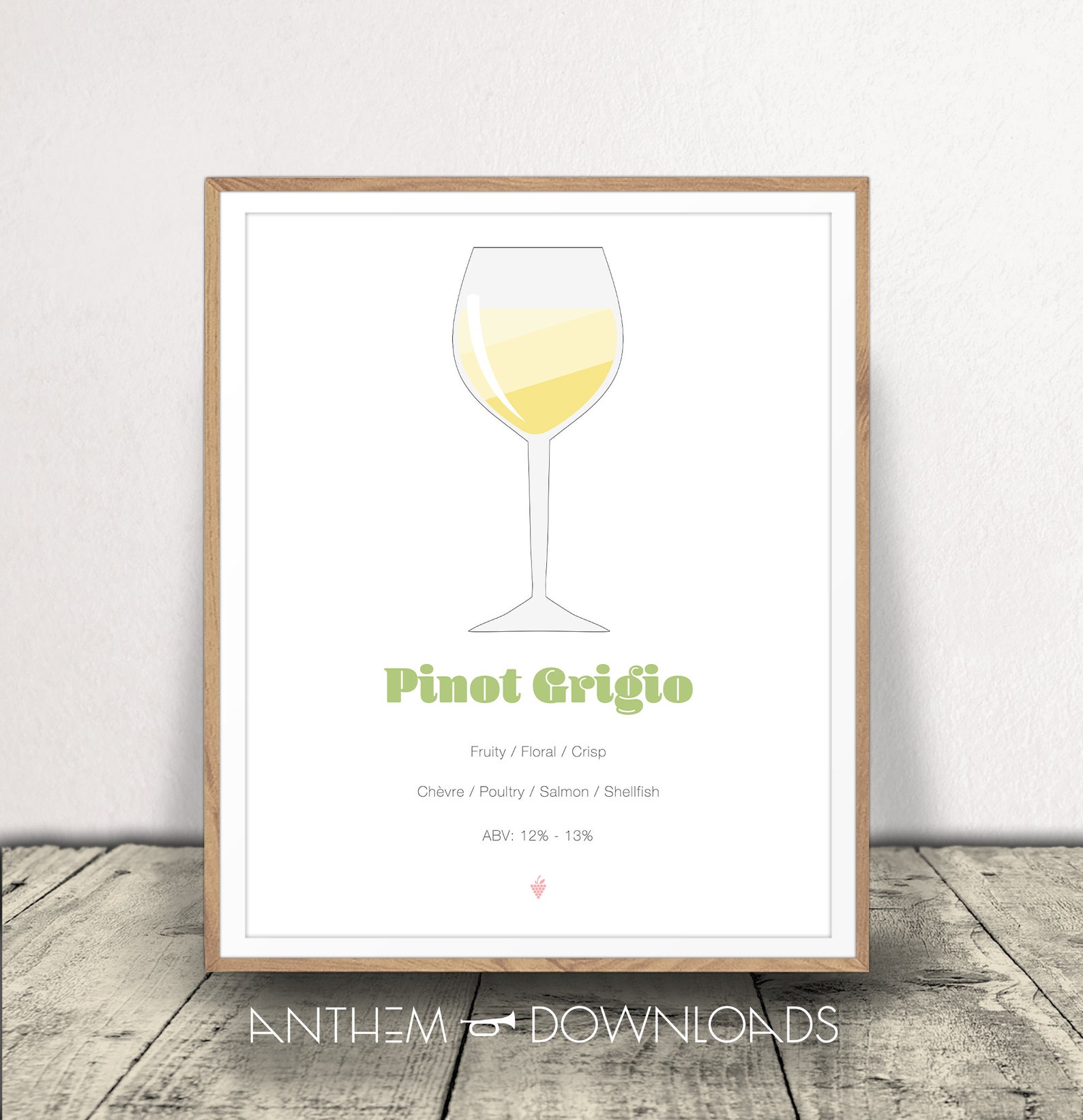 Pinot Grigio Wine Art Print for Kitchen Decor and Bar Wall Art Gift for ...