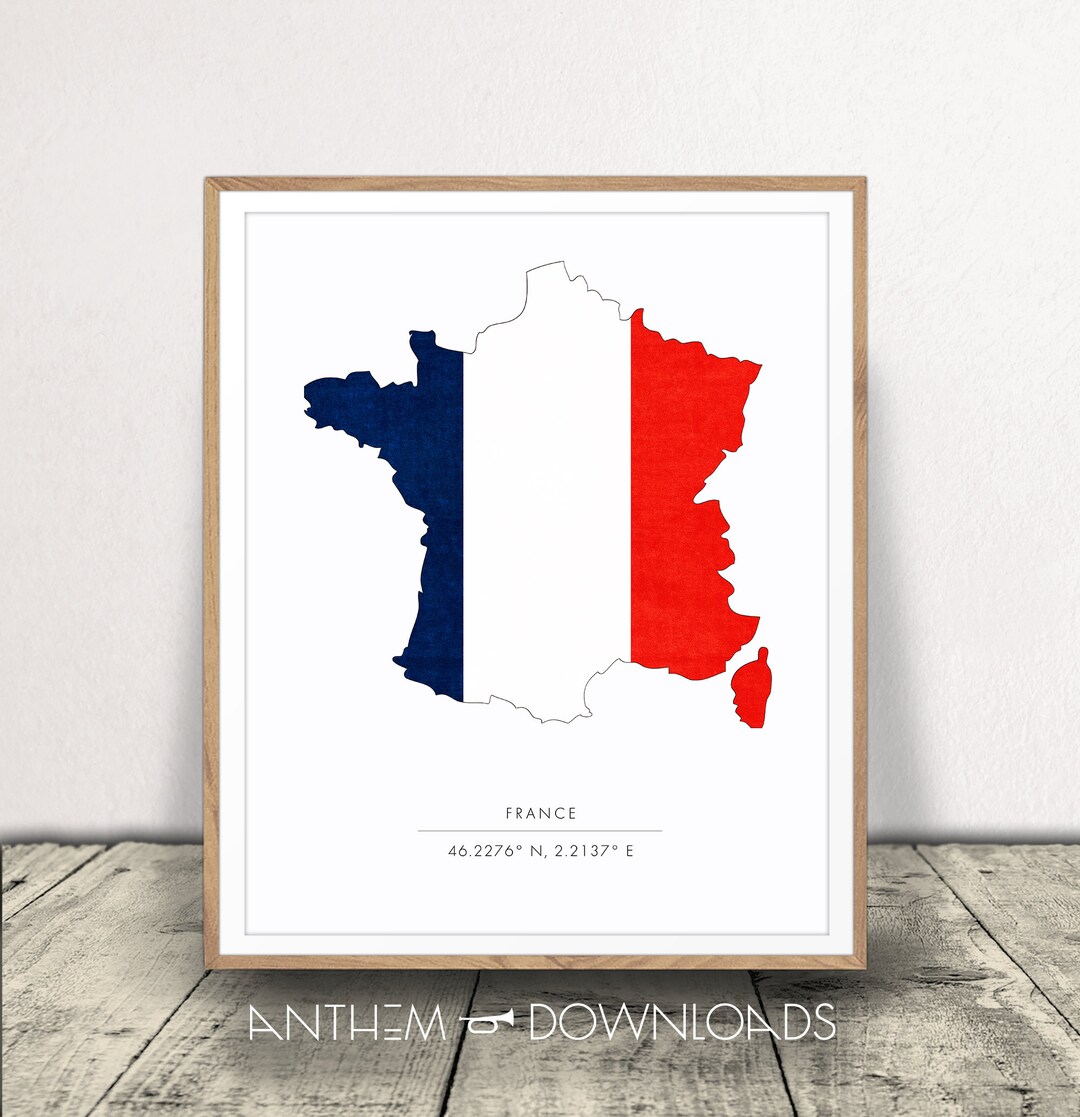 France Art Print - France Map With Flag Poster - French Decor - Family ...