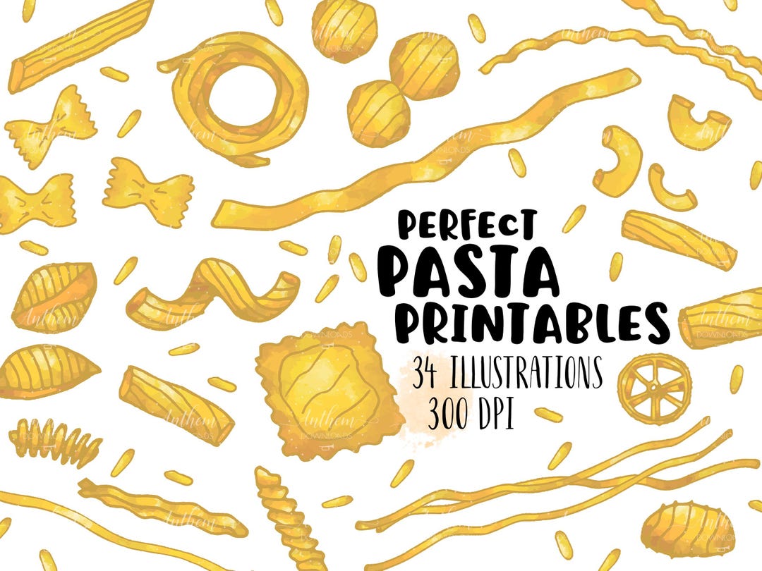 Pasta Clipart - Printable Food Art - Noodle Graphics - Macaroni ...