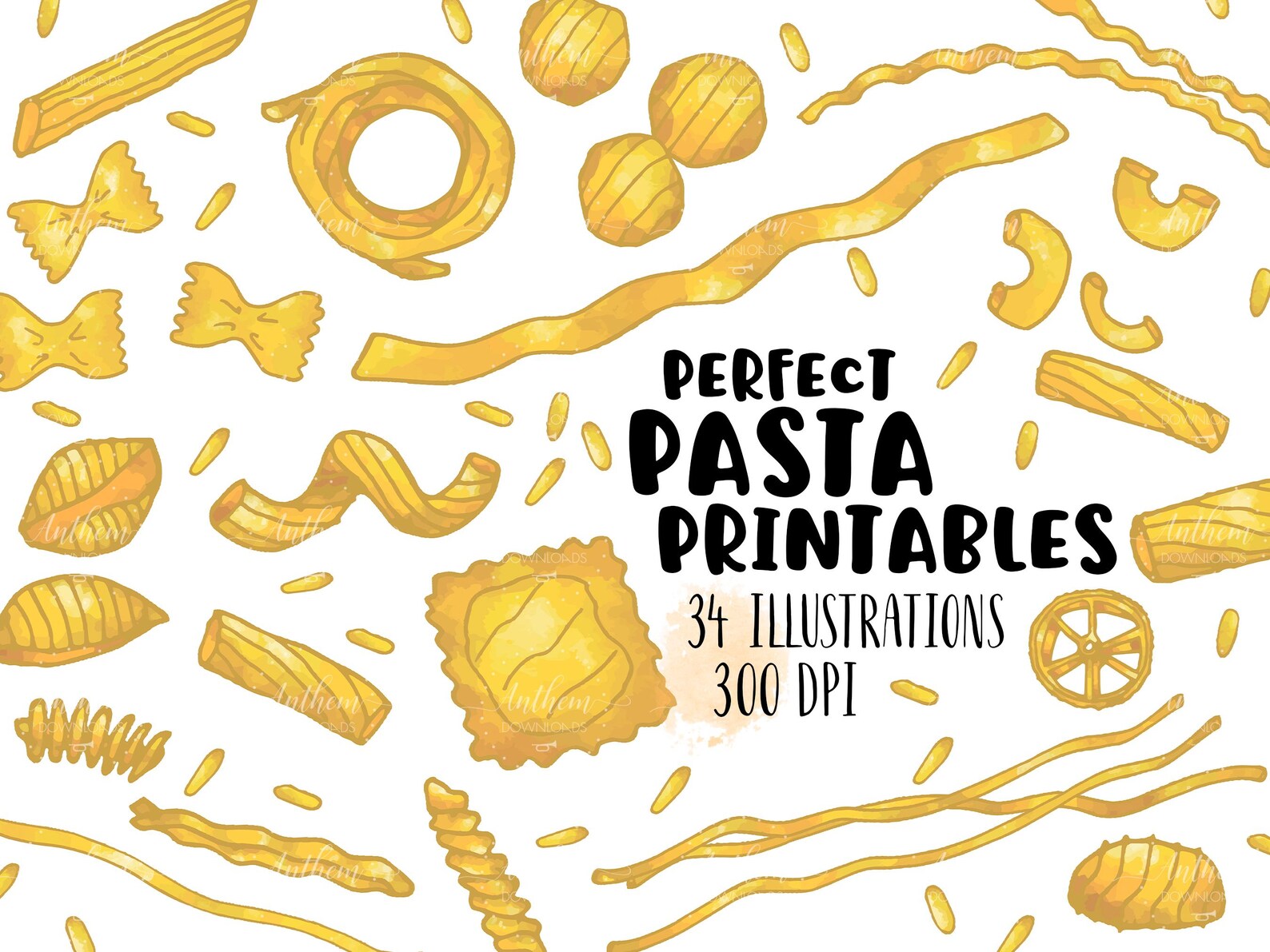 Pasta Clipart - Printable Food Art - Noodle Graphics - Macaroni ...