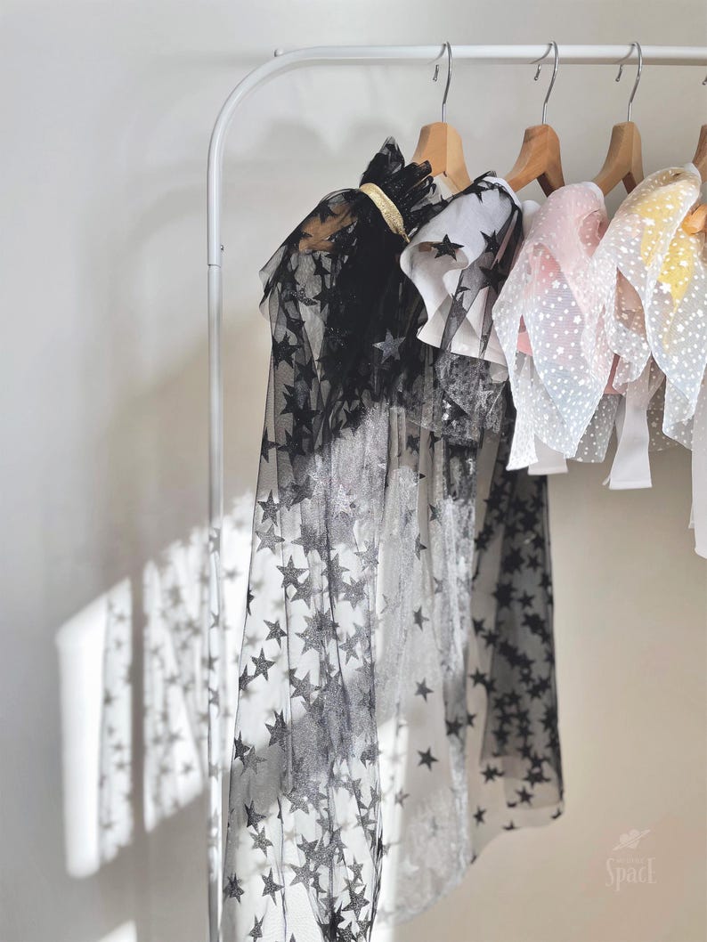 Black Star Tulle Cape, Magic Wand & Crown Set - Kids Fairytale Dress Up ...