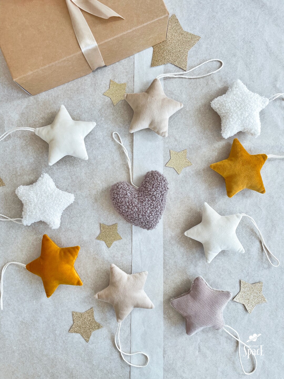 Set of 10 Ornaments, Christmas Tree Toys, Velvet Star, Boucle Heart ...