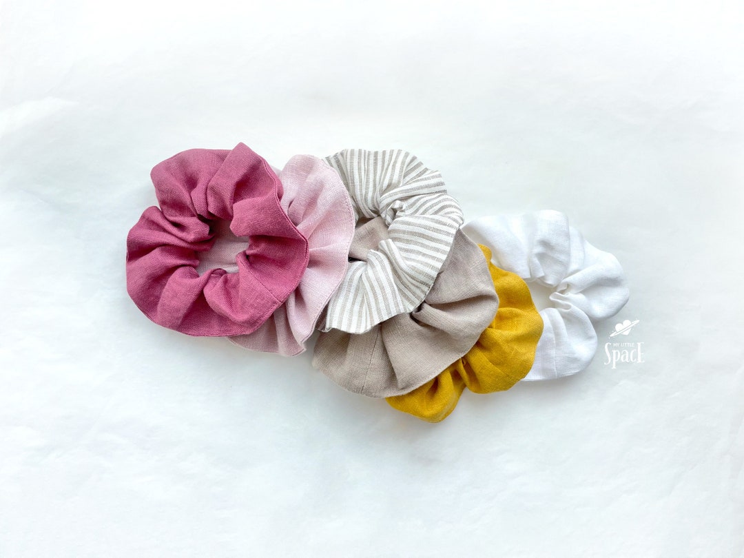 Natural Linen Scrunchies, Linen Hair Accessory, Linen Scrunchie Set of ...