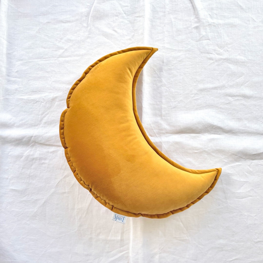 Mustard Velvet Crescent Moon Cushion, Half Moon Decorative Pillow ...