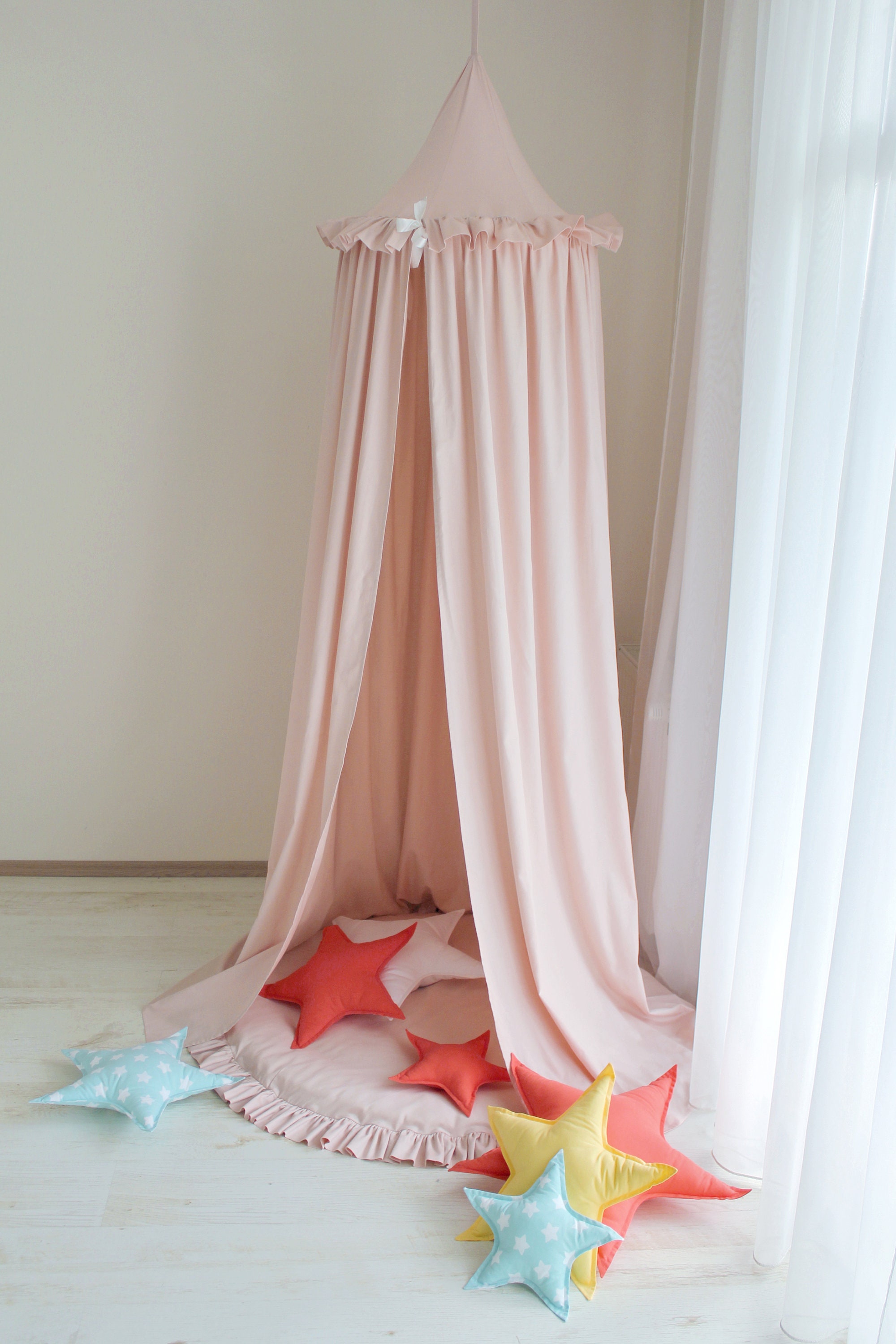 Powder Pink Bed Hanging Canopy With Frills / Kids Room Canopy - Etsy