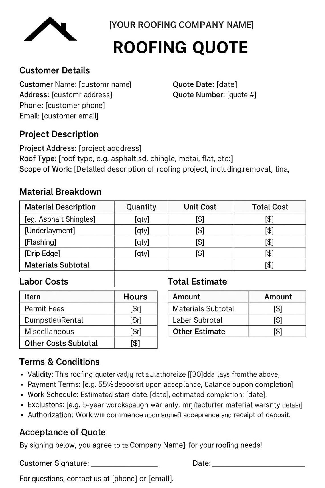 AI Prompts Bundle for Roofing Contractors | Roof Estimate, Quote ...