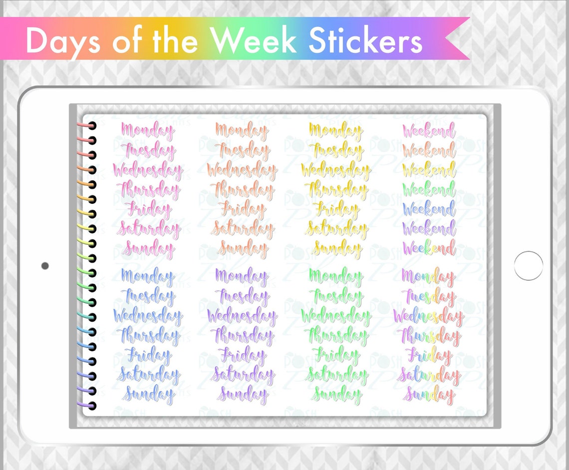 Rainbow Colors Days of the Week Digital Planner Stickers - Etsy