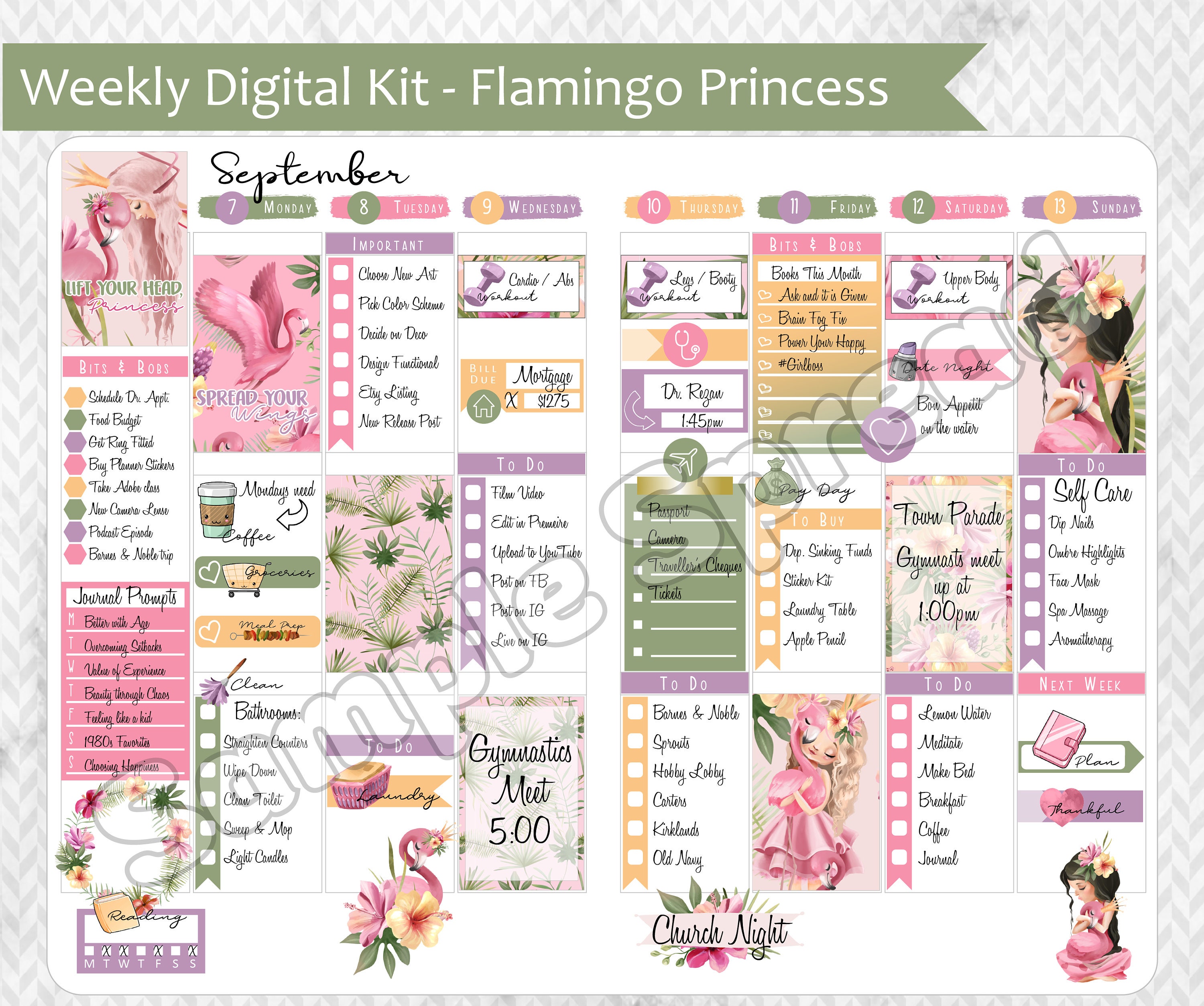 Weekly Digital Planner Sticker Kit Goodnotes 5 Flamingo - Etsy