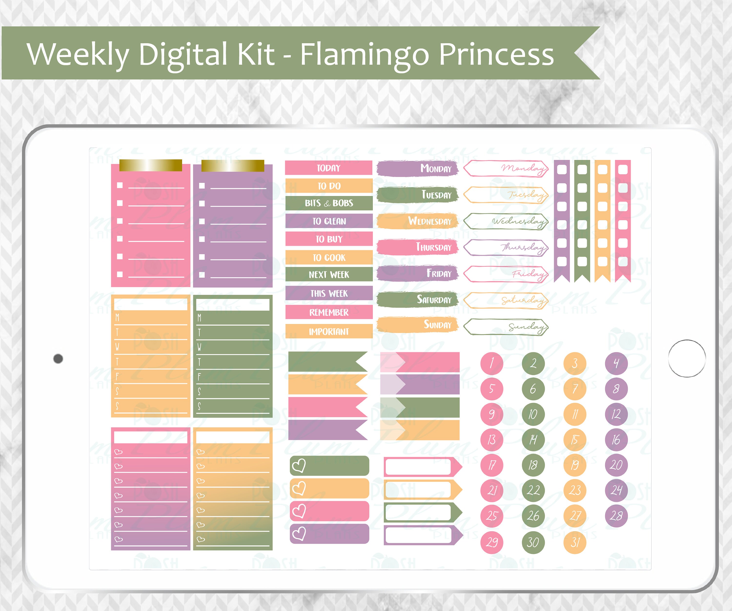 Weekly Digital Planner Sticker Kit Goodnotes 5 Flamingo - Etsy