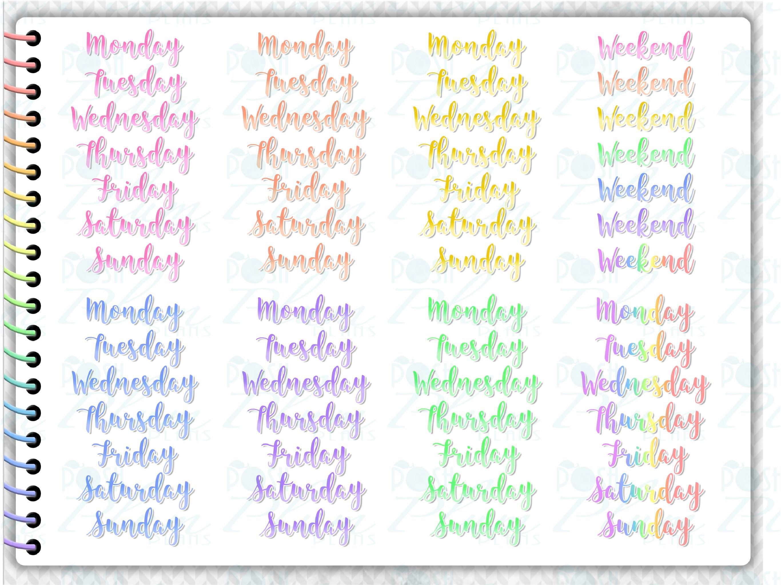 Rainbow Colors Days of the Week Digital Planner Stickers - Etsy