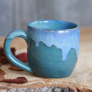 Rustic Handmade Ceramic Pottery Coffee Mug, Teal W Blues Mauve Drippy ...