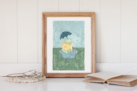 Frog in the Rain Printable Art | Etsy