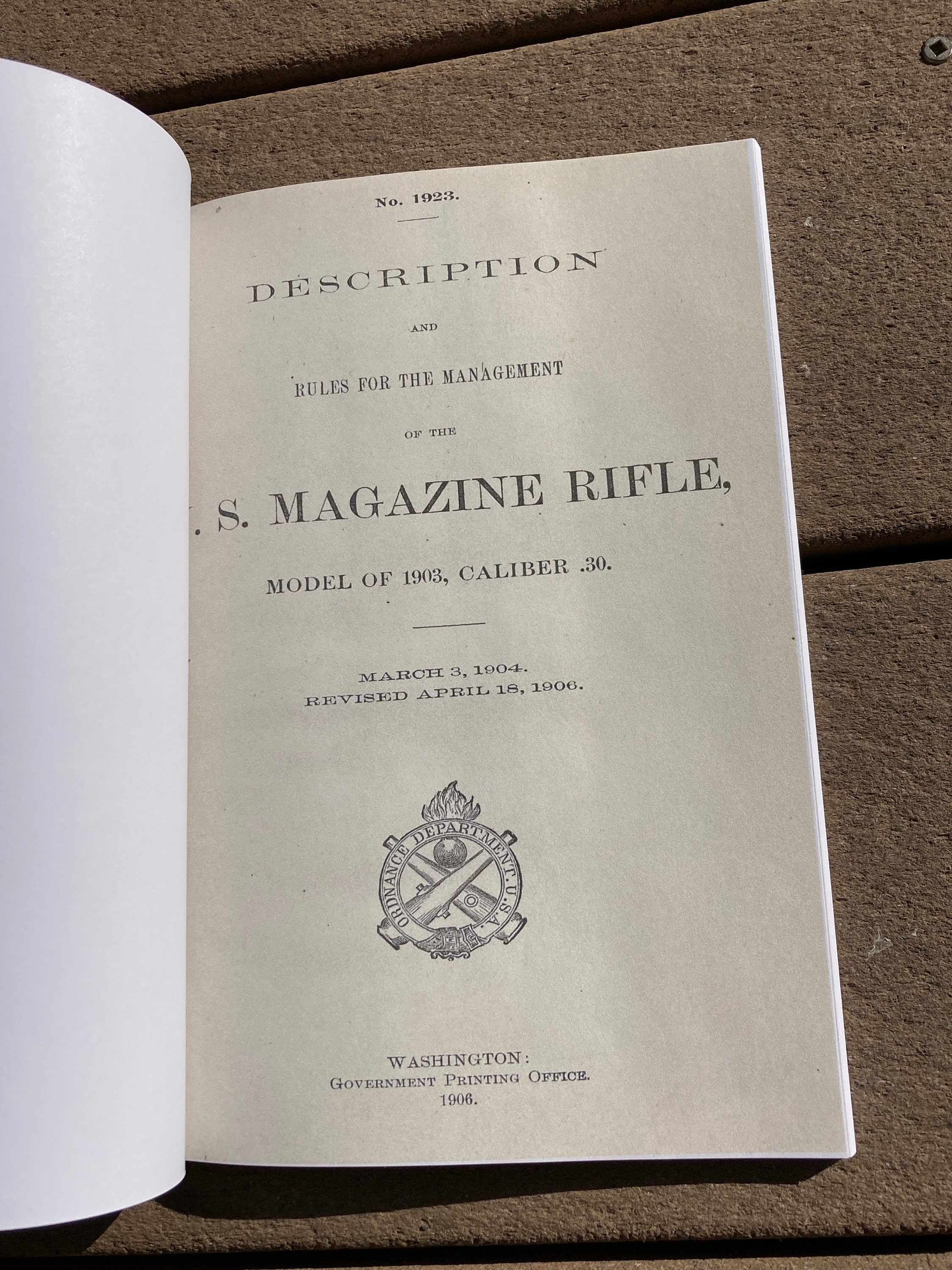 U.S. Army Magazine Rifle Model 1903 Caliber 30 Springfield M1903 Book ...