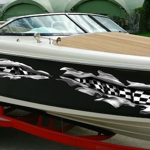 Checkered Flag Boat Full Color Vinyl Decal Ripped Metal - Etsy