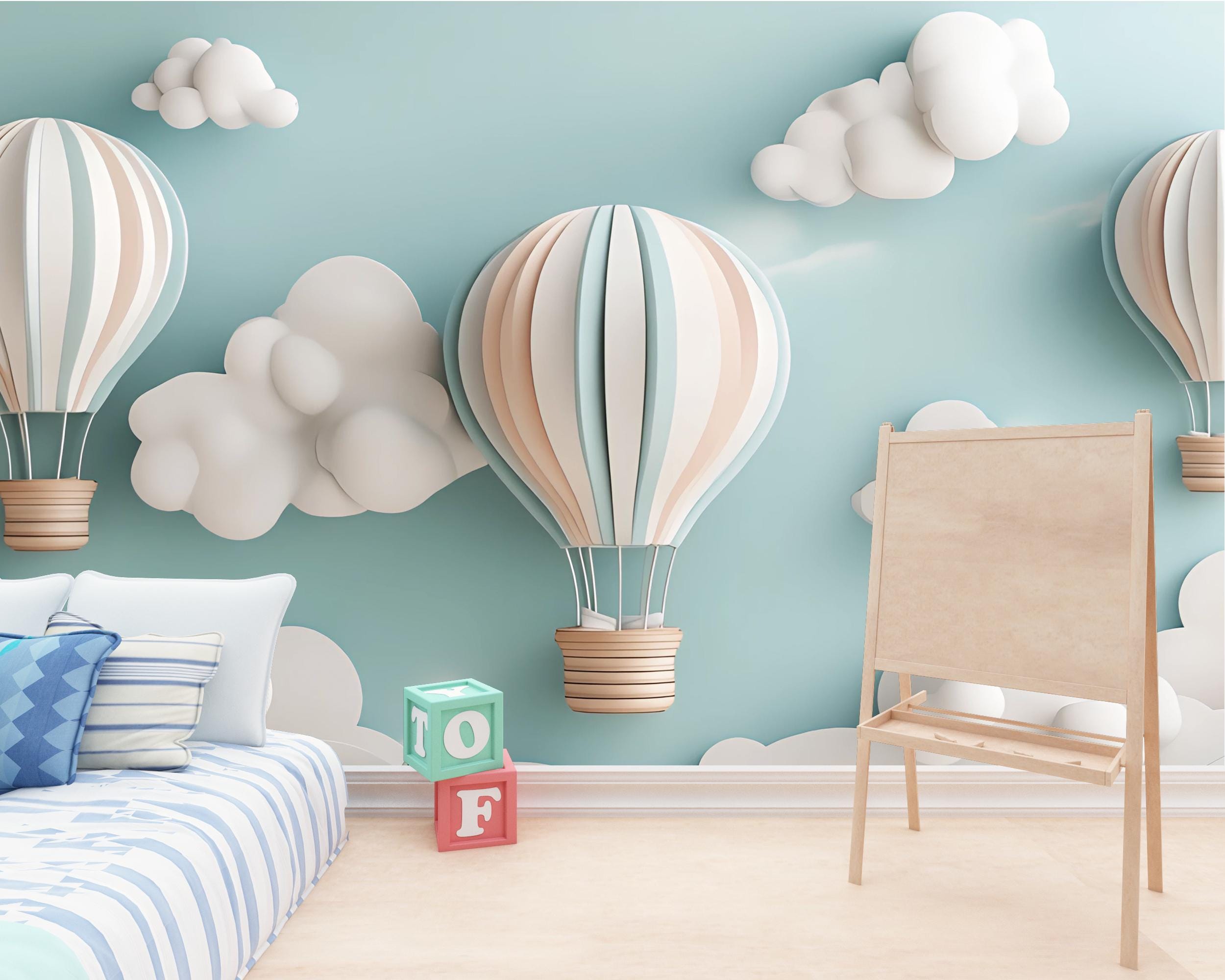 3D Hot Air Balloon Wall Mural – Gender Neutral Cloud Nursery Wallpaper ...
