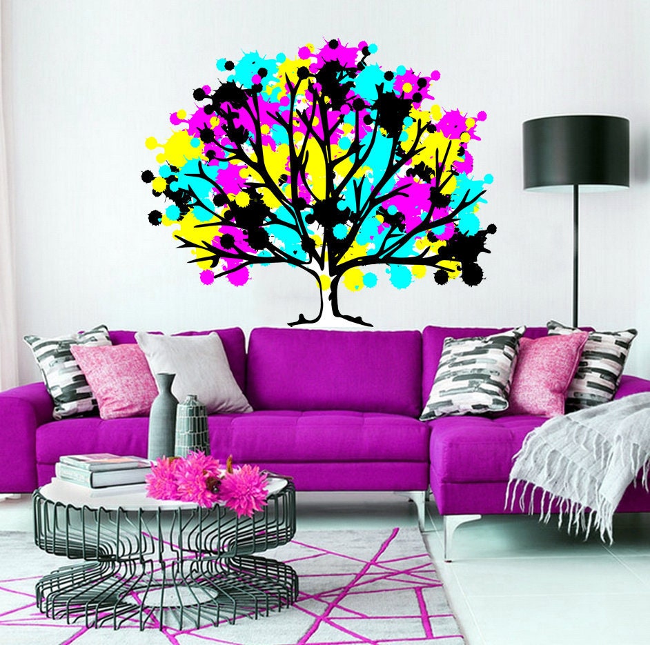 Paint Splash Tree Wall Sticker Colored Tree Wall Decal Tree - Etsy
