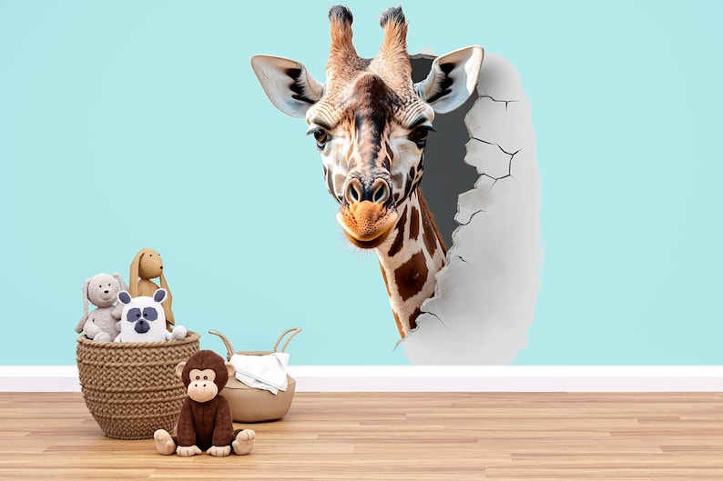 3D Giraffe Wall Decal • Kids Room Safari Wall Sticker • Realistic ...