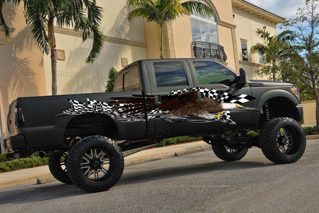3D Bold Eagle Car Wrap, Checkered Vinyl, Racing Graphics Vinyl, Car ...