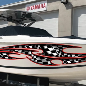Racing Flag Boat Sticker, Checkered Flag Boat Full Color Vinyl Decal ...