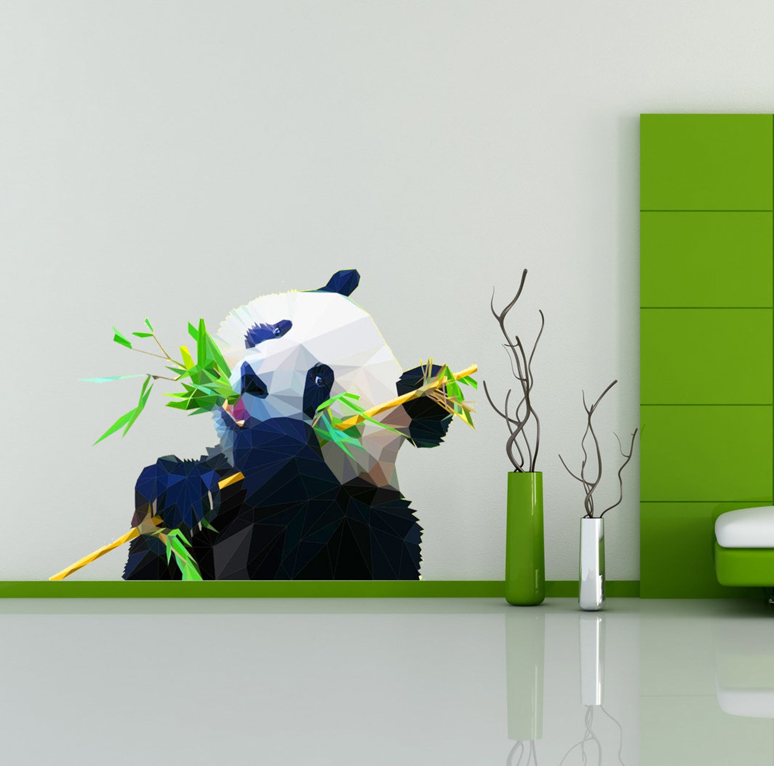 Panda Animal Polygonal Wall Decal, Panda Polygon Sticker, Modern Wall ...