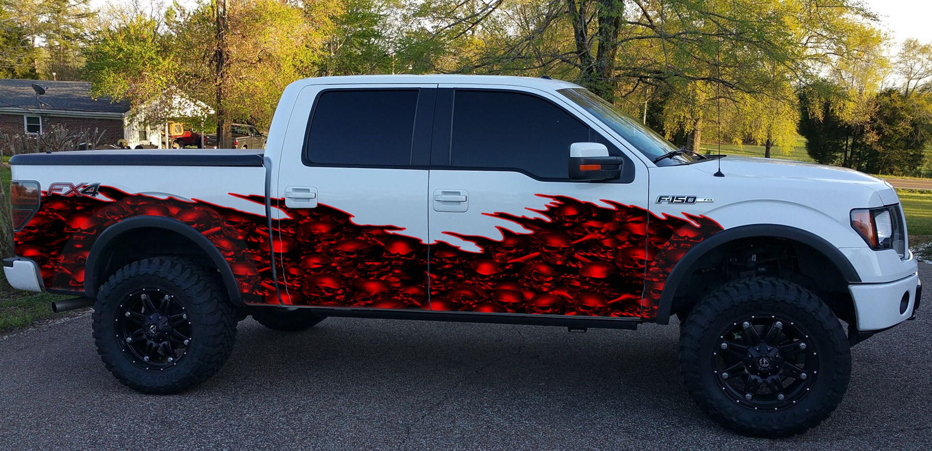 Car Side Vinyl Skulls Graphics Racing Stripes Decal, Full Color Side ...